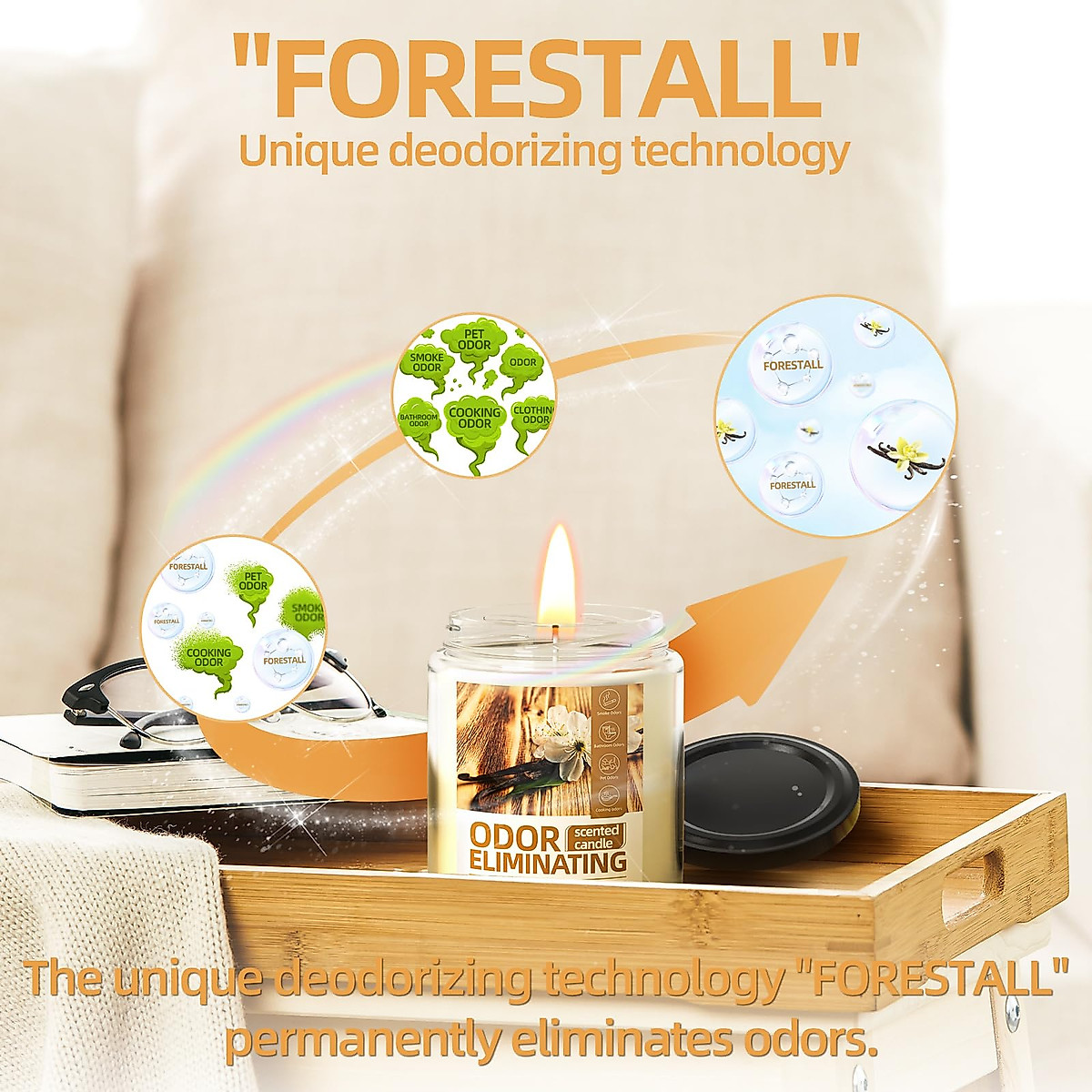 MicCai Vanilla Odor Eliminating Candles for Home Scented, Eliminates 99% of Pet, Smoke, Food and Other Smells Quickly, Highly Fragranced Candle,Premium Soy Candles Set for Women