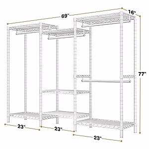 Raybee White Clothing Rack, Heavy Duty Clothes Rack Load 830Lbs, Clothes Racks for Hanging Clothes Rack, Metal Freestanding Closet Wardrobe Rack, Garment Rack Heavy Duty Clothing Rack,77"H x69"W x16"D