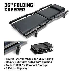 Powerbuilt 6 Piece Car Jack and Garage Creeper Service Set, 2 Ton Vehicle Lift, Jackstands, Folding Creeper, Wheel Chocks, Car Repair Garage Equipment - 640816, Large, Red