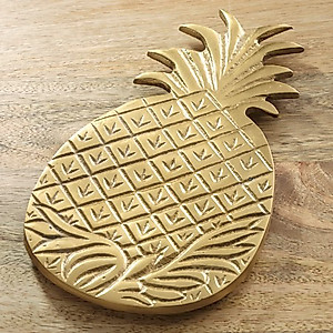 India Handicrafts Brushed Gold Tone Pineapple 9.5 x 5.5 Aluminum Trivet