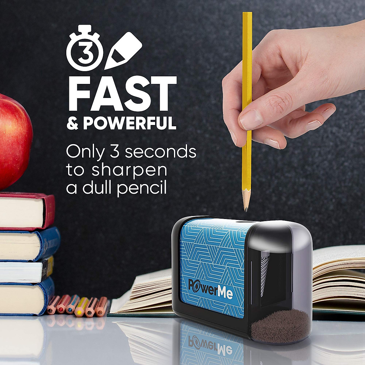 PowerMe Electric Pencil Sharpener - Battery Operated, for Home, Office, School, Artist, Students – Ultra Portable Automatic Pencil Sharpener, ideal for No. 2 And Colored Pencils (Drawing, Coloring)