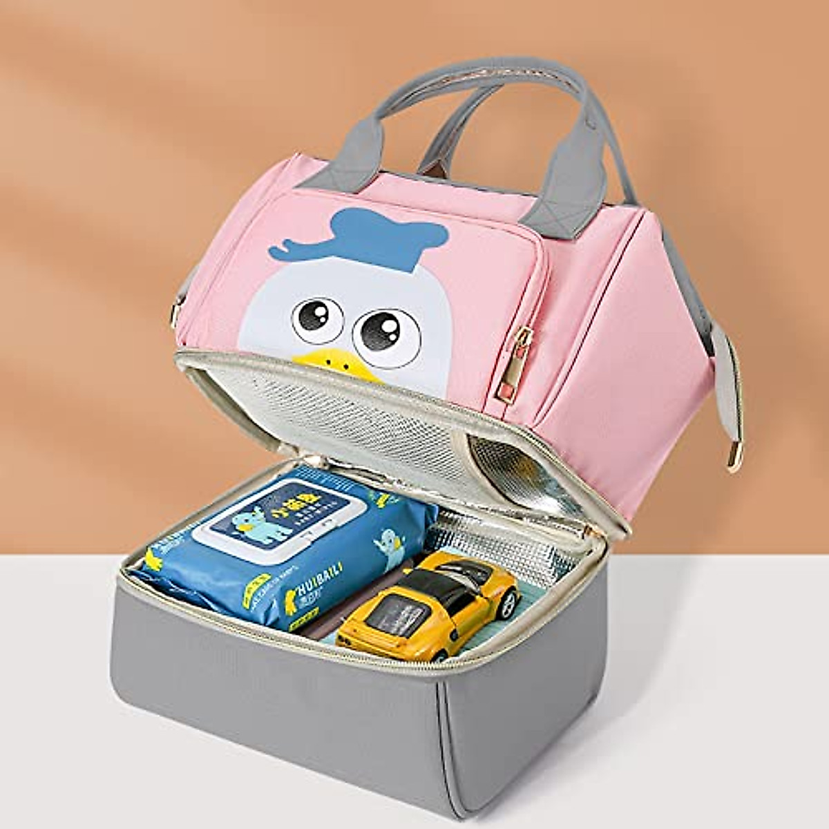 HomDSim Breastmilk Bottles Cooler Bag with Ice Pack,Breast Pump Bag Backpack with Cooler Compartment,Fits 6 Bottles Up to 9 Ounces,Double Layer Breast Pump Carrying Bag for Nursing Moms