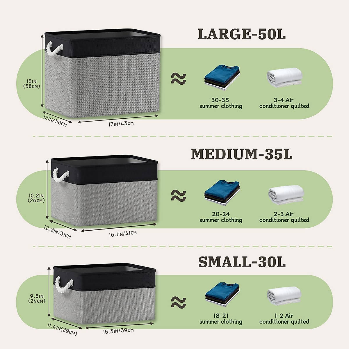 KITCSTI Fabric Storage Baskets for Shelves | Closet Storage Bins | Linen Cloth Baskets with Handle for Organizing