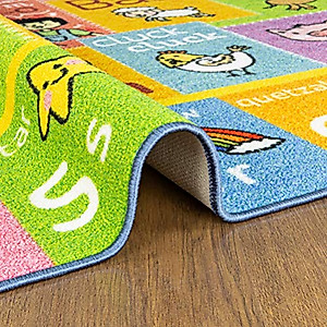 KC Cubs Kids Rug, Baby Play Mat ABC Alphabet with Animals Old Macdonald Educational Learning Game Play Area Non Slip Baby Girl & Boy Carpet for Children Bedroom Toddler Playroom Floor Mat Nursery Rug