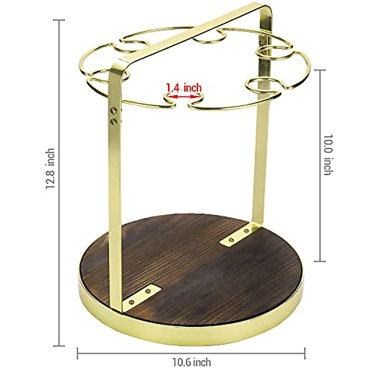 MyGift Modern Brass Metal & Burnt Wood Tabletop Stemware Holder Rack, Wine Glass Serving Caddy