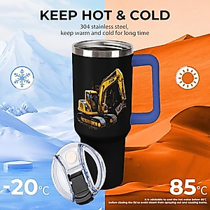 Construction Excavator 40 Oz Car Cup Stainless Steel Travel Mug Leak-Proof Insulated Tumbler with Handle Deep Blue-style
