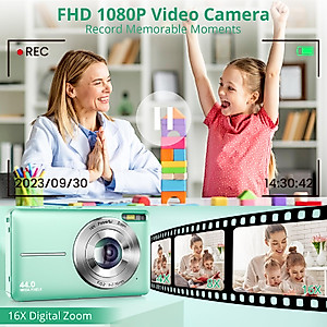 Digital Camera 1080P 44MP Digital Cameras, Digital Point and Shoot Camera for Kids with 16X Zoom, Anti-Shake, Compact Small Travel Camera for Beginner Children Boys Girls Teens Gift