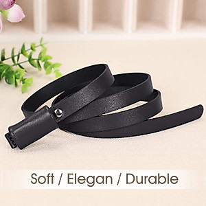 JASGOOD Women PU Leather Skinny Belt for Dress Adjustable Thin Waist Belt for Lady, Suit for Waist Size 35-41 Inches, B-Black