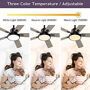 Obabala Ceiling Fans with Lights and Remote, Outdoor/Indoor Black Fan with Lights for Patio Bedroom Living Room，52 Inch