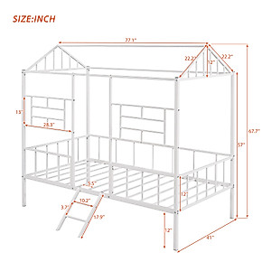 Bellemave House Bed Twin Size Kids Bed Frame Metal Platform Bed Frame, No Box Spring Needed, for Girls Boys (White)