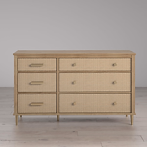 Little Seeds Shiloh Convertible 6 Drawer Dresser, Natural and Faux Rattan