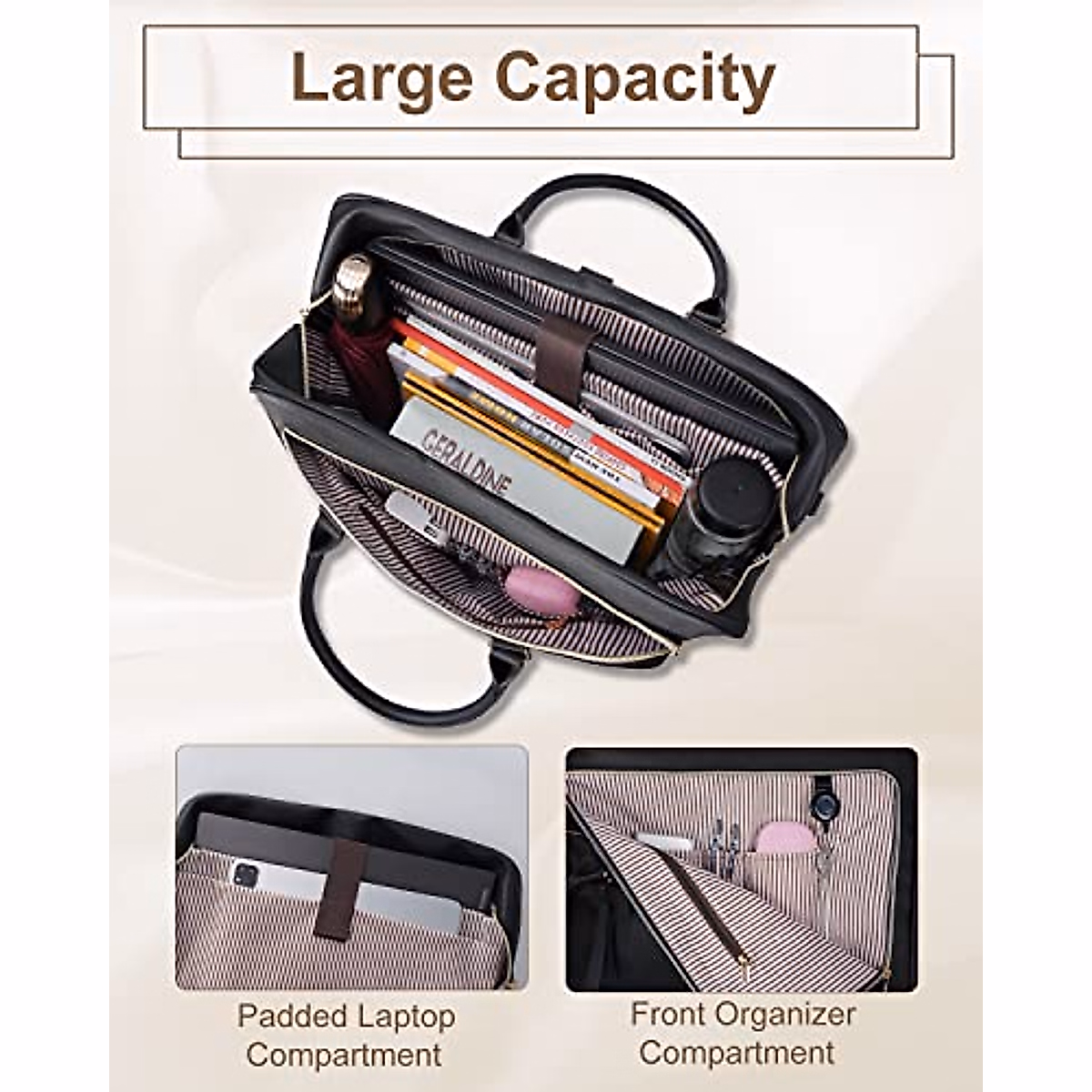 17.3 Inch Laptop Briefcase, Large Convertible Briefcase Backpack for Women, Waterproof PU Leather Women Laptop Bag for Work, 3 in 1 Shoulder Bags Computer Messenger Bag Gift for Business Women, Black