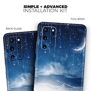 DesignSkinz Vivid Blue Falling Stars in The Night Sky Protective Vinyl Decal Wrap Skin Cover Compatible with The Samsung Galaxy S20 (Screen Trim & Back Glass Skin)