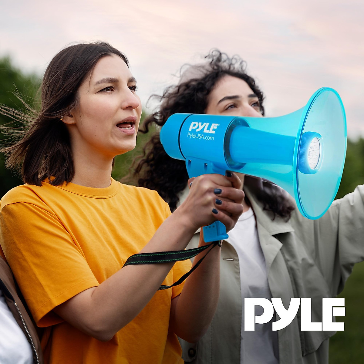 Pyle Compact and Portable Mega Phone Speaker - 40W Waterproof Bullhorn with Alarm Siren, Adjustable Volume, LED Flashlight, and AA Battery Power - Indoor/Outdoor Use for Cheering at Football Games