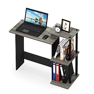 Furinno Efficient Home Laptop Notebook Computer Desk with Square Shelves, French Oak/Black