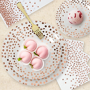 CENLBJ White and Rose Gold Paper Plates and Napkins-50 Pack-25 * 7inch Paper Plates & 25 * 6.5inch Napkins,Party Supplies for Birthdays Receptions and All Occasions