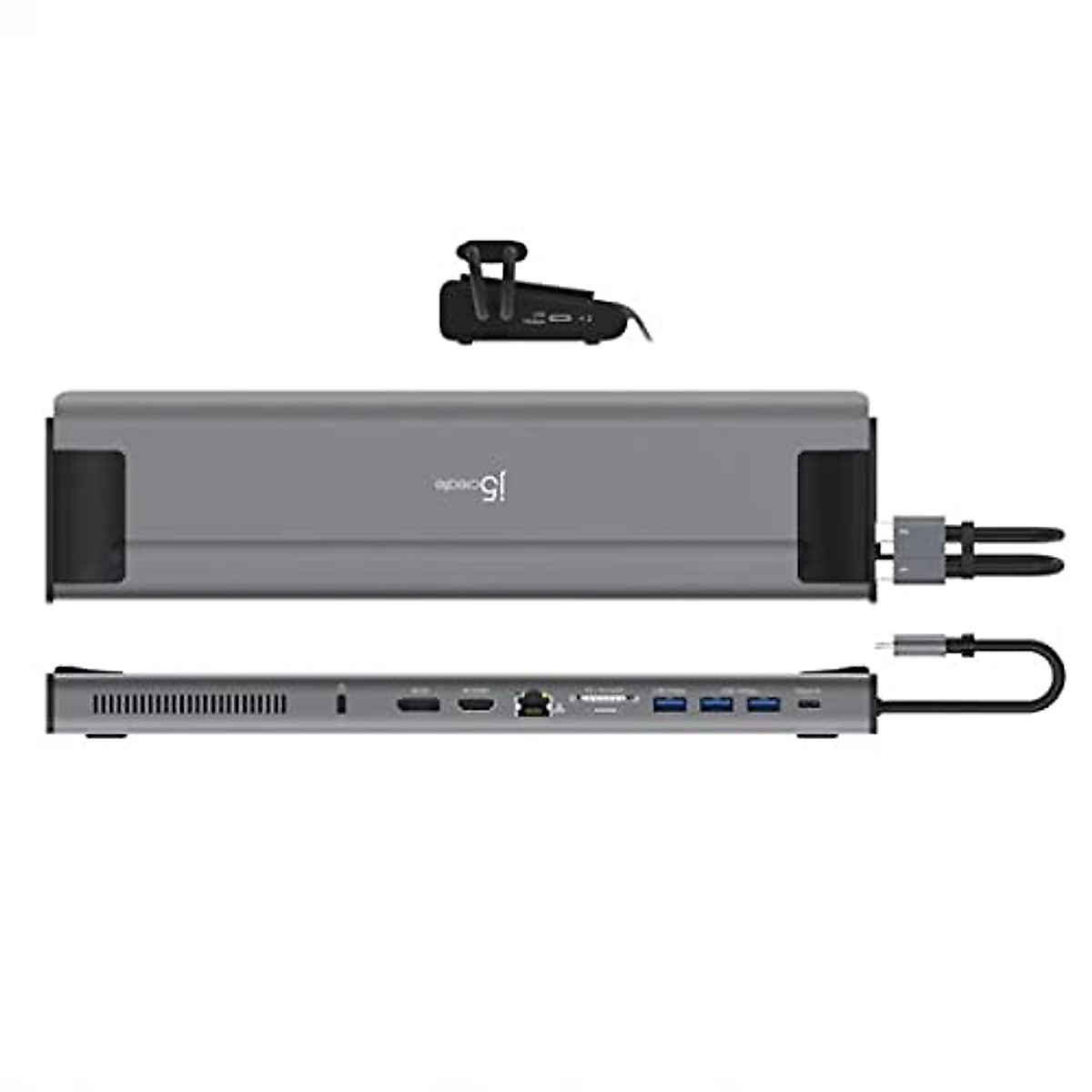 j5create USB C Dual 4K 60Hz Display Docking Station (12-in-1), Built-in M.2 SSD Slot, HDMI, DisplayPort, 10Gbps USB-A, Card Reader, PD 100W, Ethernet, for 2021 MacBook Pro (JCD552)