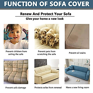 OQHAIR Stretch Jacquard Sofa Cover 3 Seater 1 Piece Willow Couch Cover for 3 Cushion Couch for Living Room Pets Furniture Protector Sofa Covers -Blue-4 Seater