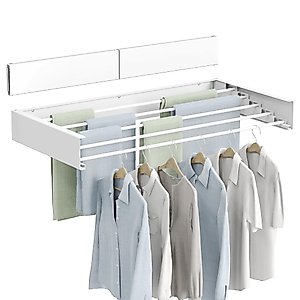 Wall Mounted Clothes Drying Rack, Laundry Drying Rack Collapsible,31.5" Wide,5 Aluminum Rods, 60 lb Capacity, Laundry Racks for Drying Clothes with Wall Template,for Indoor & Outdoor Organization