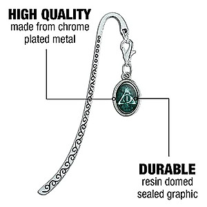 Harry Potter Deathly Hallows Logo Metal Bookmark Page Marker with Oval Charm