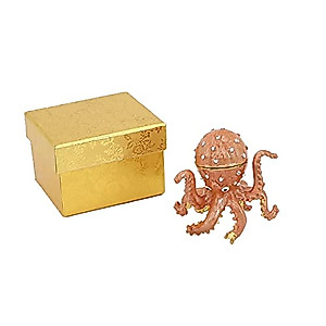 Owlcatcok Octopus Hinged Trinket Box Bejeweled Hand-Painted Ring Holder Animal Collectible Figurine Decoration Ring Storage Box (Orange Octopus Jewelry Box)