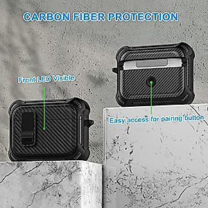 R-fun for AirPods Pro 2nd /1st Generation Carbon Fiber Case Cover with Lock,Automatic Snap Switch and Full-Body Drop Protection Case for AirPods Pro 2 -Black