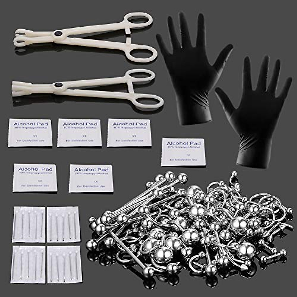 Xpircn 140PCS Piercing Kit Stainless Steel 14G 16G Nose Lip Tongue Tragus Daith Eyebrow Industrial Barbell Belly Button Rings Body Piercing Tools (Silver)