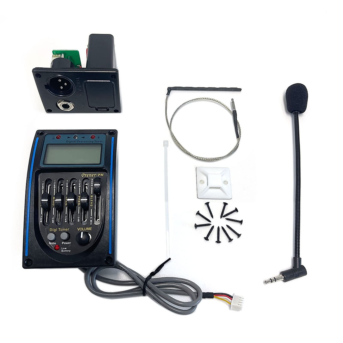 Acoustic Guitar Pickup,5 Band EQ Equalizer Guitar Preamp Piezo Pickup Tuner with Mic LCD Display