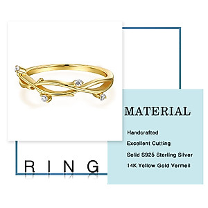 MOOSEA Twig Moissanite Stackable Band for Women, D Color VVS1 Clarity Lab Created Diamond Wedding Band 14K Yellow Gold Vermeil Art Deco Branch Moissanite Band for Women Jewelry Gifts