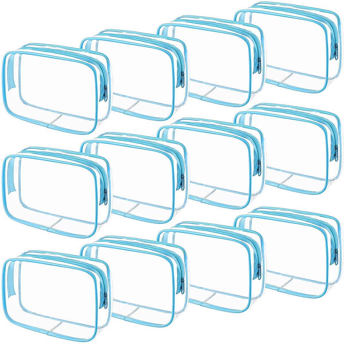 Weewooday 12 Pieces Clear Cosmetics Bag PVC Zippered Clear Toiletry Carry Pouch Cosmetic Makeup Bag Waterproof Makeup Vinyl Plastic Organizer Case for Vacation Bathroom(Blue,Medium)