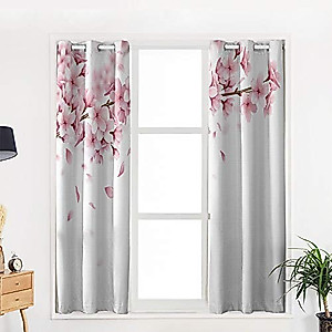 CHARMHOME Grommet Curtain Pink Cherry Blossom with Branches Garden Art Print Window Curtains Draperies for Bedroom and Living Room, Set of 2 Panels, 52 by 63-Inch
