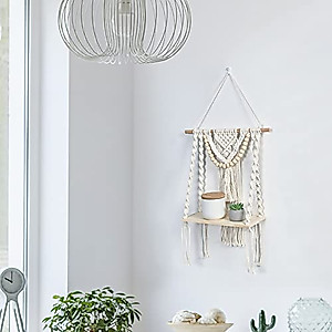 Macrame Shelf Wall Hanging Boho Shelves for Home Decor, Handmade wooden hanging shelf Bohemian home decor Wall Display Rack,Macrame Shelf Wall Hanging Boho Decor for Bedroom, Living Room, Natural.