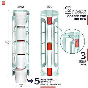 STORAGENIE K Cup Holder for Keurig, Coffee pod Storage, Side Mount | Wall Mount, Perfect for Small Counters (2 Rows/For 10 K Cups, OASIS BLUE)