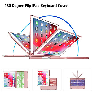 BABG iPad Keyboard Case for iPad 6th Gen 2018, iPad 5th Gen 2017, iPad Pro 9.7, iPad Air 2, iPad Air 1, 360 Screen Rotation 7 Colors Backlight iPad Case with Keyboard - Rose Gold