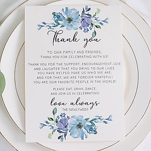 HUIHUANG Dusty Blue Floral Thank You Wedding Place Cards, 5x7 inch, 50 Pieces