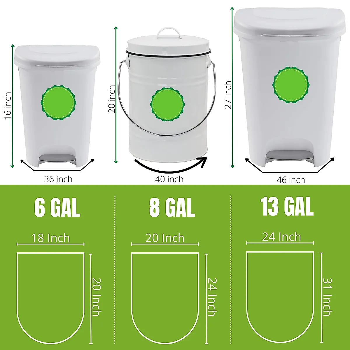 HappyFish 6-gallon (22.50L) Compostable, Extra-Thick Countertop Waste Bin Bags| Unscented Leak Proof Bags for Office, Home, Bathroom, Bedroom, Car, Kitchen, Pet(Green)1 Pack|76 Counts.