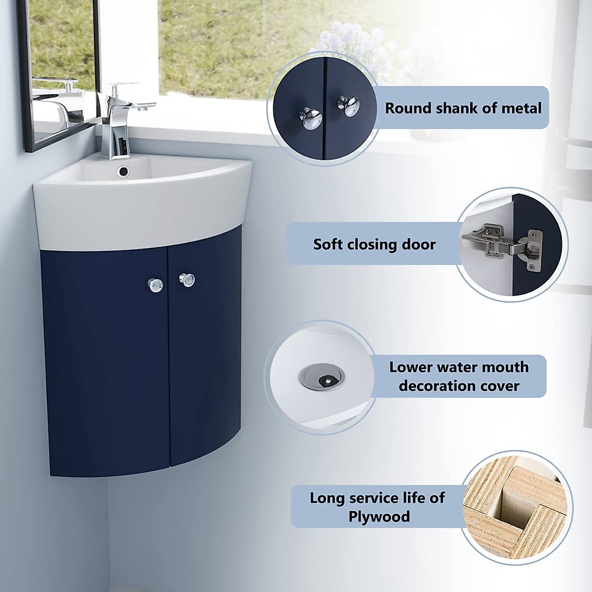 Yone jx je Corner Bathroom Vanity Sink Combo for Small Cabinet And Storage Space Saving Wall Mounted Cabinet Set, Ceramic Sink