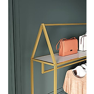 TDD Modern Clothing Rack Gold with 2 Shelves Free-Standing Garment Rack Heavy Duty Retail Display Clothes Racks for Hanging Clothes Boutique Home
