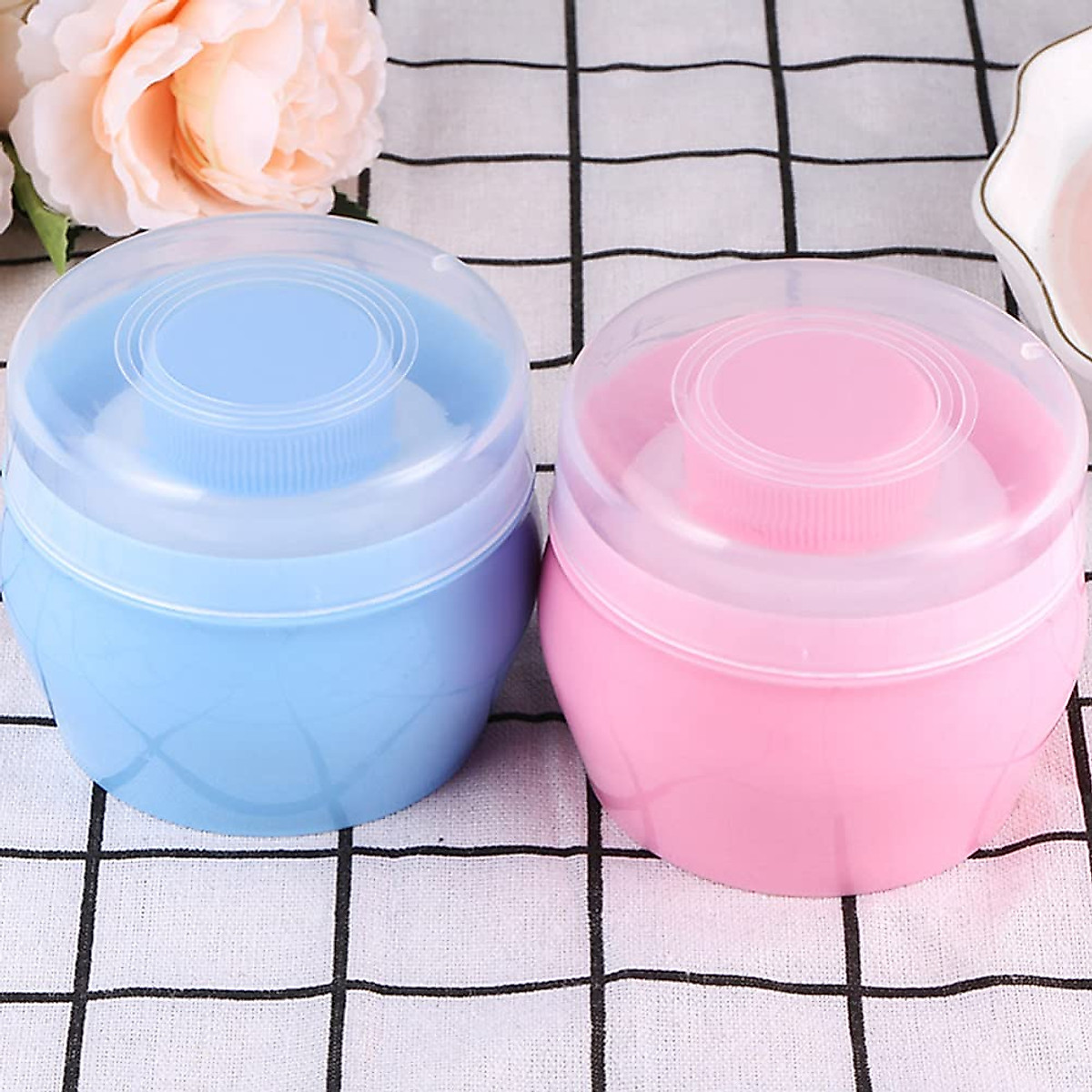 2pcs Puff with Case Empty Body Container Dispenser Case Large Puff with Sifter and Puffs for Body Home and Travel Use Blue