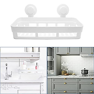 suiwotin Shower Caddy Suction Cup, Vacuum Adhesive Bathroom Shower Shelf, Drill-Free Removable Shower Storage Organizer, Waterproof Shower Basket for Kitchen (White)