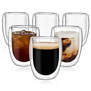 Moretoes Double Walled Glass Coffee Mugs, 6pcs 12oz Clear Cup with Insulated Layer for Latte, Cappuccino, Ice Tea, Hot Beverage