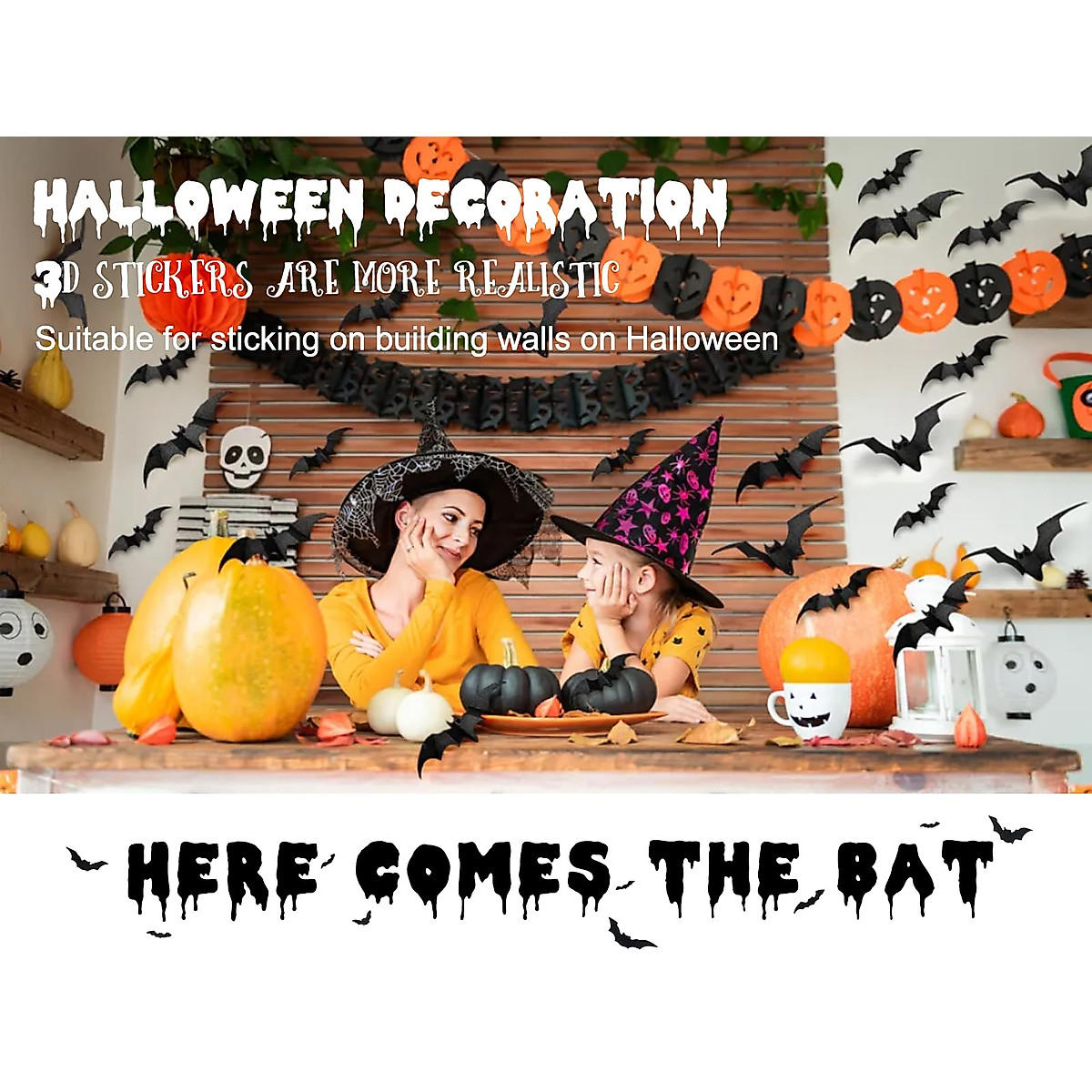 111 PCS Halloween Bats Decorations Indoor Outdoor Wall Stickers | 8 Different Sizes 3D Wall Decals Halloween Spooky Home Goth Emo Room Party Decor