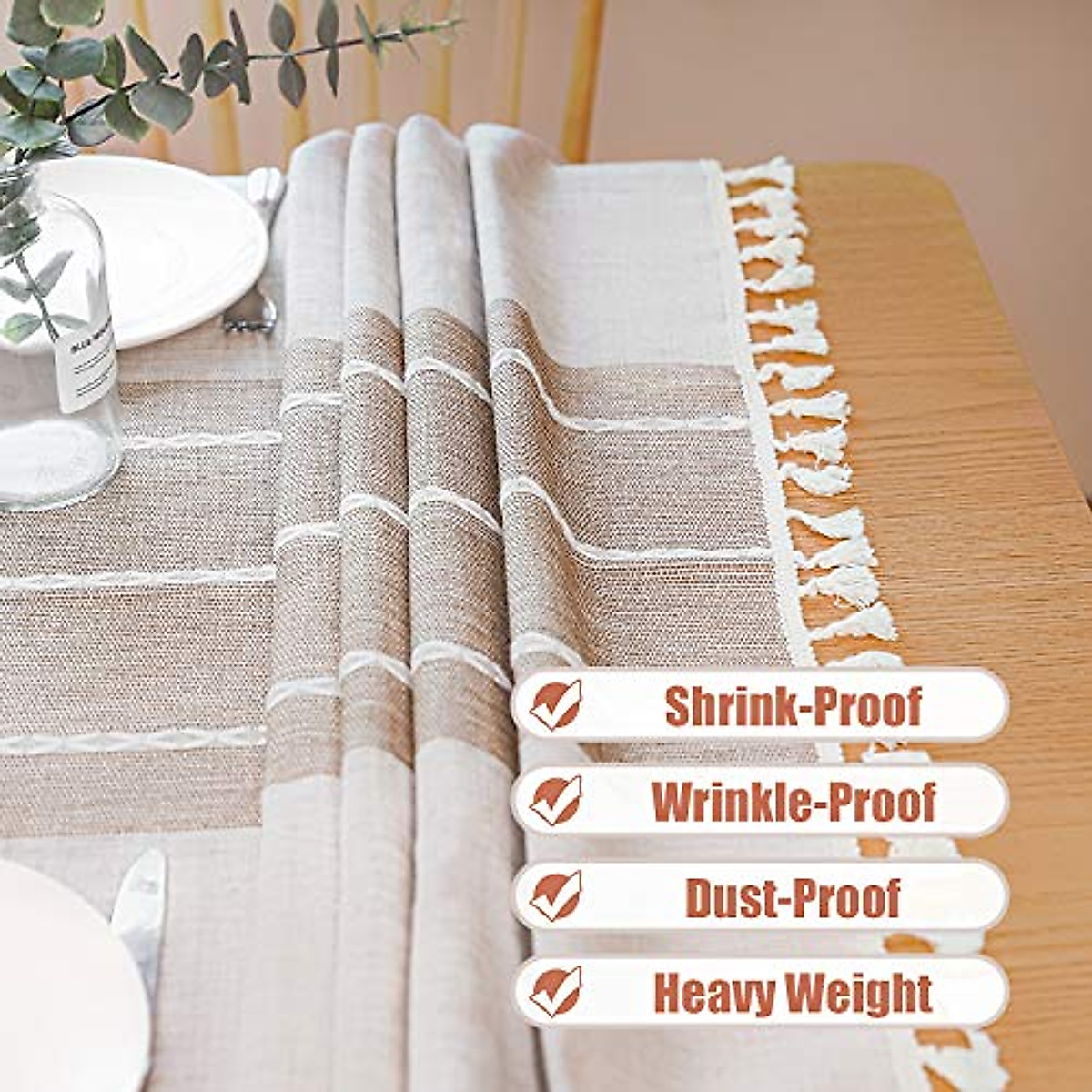 Vonabem Table Cloth Tassel Cotton Linen Table Cover for Kitchen Dinning Wrinkle Free Tablecloths Rectangle/Oblong (58''x86'', 6-8 Seats, Coffee)