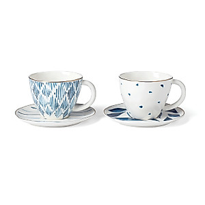 Lenox Blue Bay 4-Piece Teacup & Saucer Set, 2.09, White