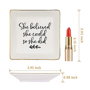 Jewelry Tray Ceramic Trinket Dish Ring Funny Birthday Gifts for Women Unique New Job Spiritual Congratulations Gift Best Friend Mom Friendship Office Decor,She Believed She Could So She Did
