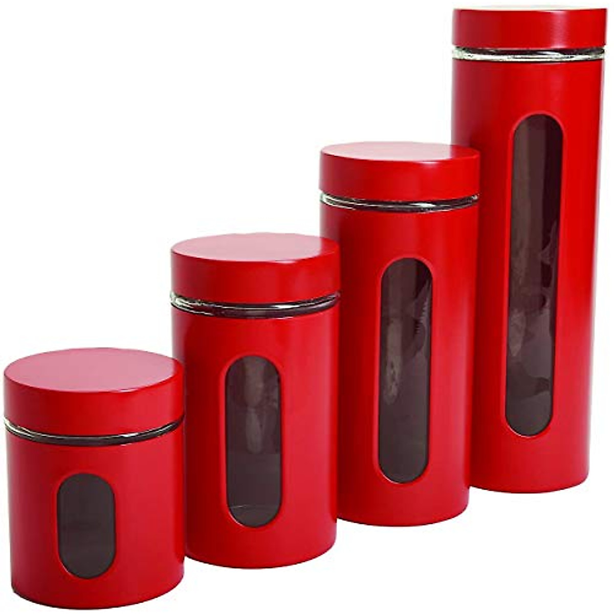 Quality Modern Red Stainless Steel Canister Set for Kitchen Counter with Glass Window & Airtight Lid - Food Storage Containers with Lids Airtight - Pantry Storage and Organization Set