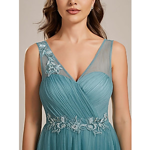 Ever-Pretty Women's V Neck Sleeveless See-Through A-line Flowy Maxi Bridesmaid Dresses for Women Dusty Blue US10