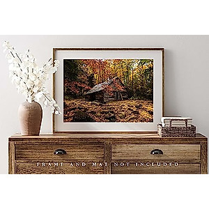 Country Photography Print (Not Framed) Picture of Old Barn Surrounded by Fall Foliage on Autumn Day in Great Smoky Mountains Tennessee Rustic Wall Art Cabin Lodge Decor (8" x 10")