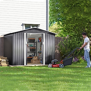 JAXPETY 8x8 FT Outdoor Storage Shed, Large Metal Shed & Outdoor Storage Garden Shed Tool with Lockable Sliding Doors and Air Vent for Backyard, Patio, Lawn