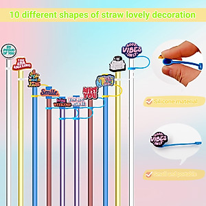 COOTRUKER 10pcs Reusable Straws Covers Caps Straw Toppers for Tumblers Cute Drinking Silicone Straw Tips Lids for 6-8 mm Straws Plugs Party Supplies